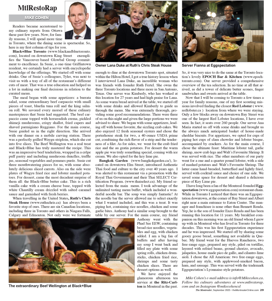 Some appetizing dining suggestions in Toronto | Mike Cohen